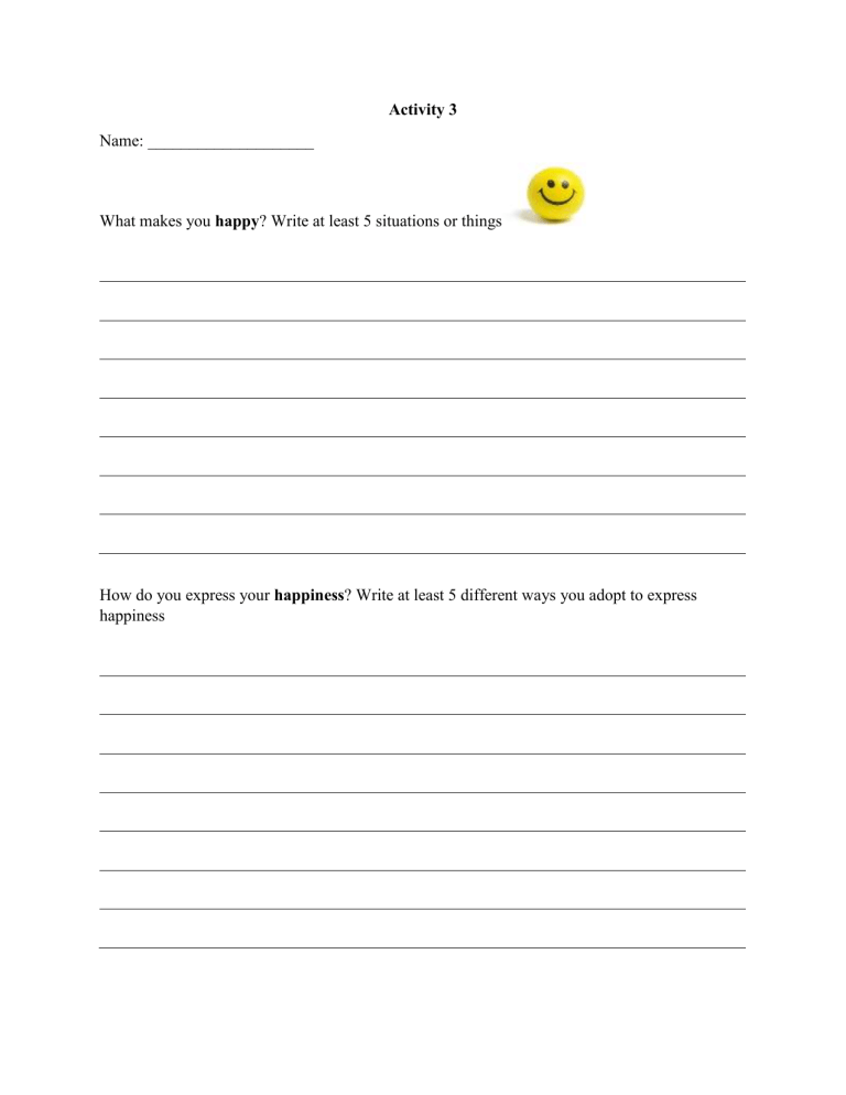 Emotions Worksheet: Happiness and Anger