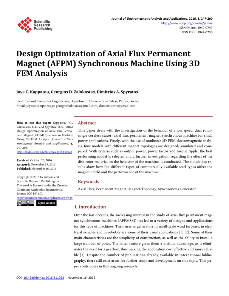 AFPM Machine Design Optimization Using 3D FEM Analysis