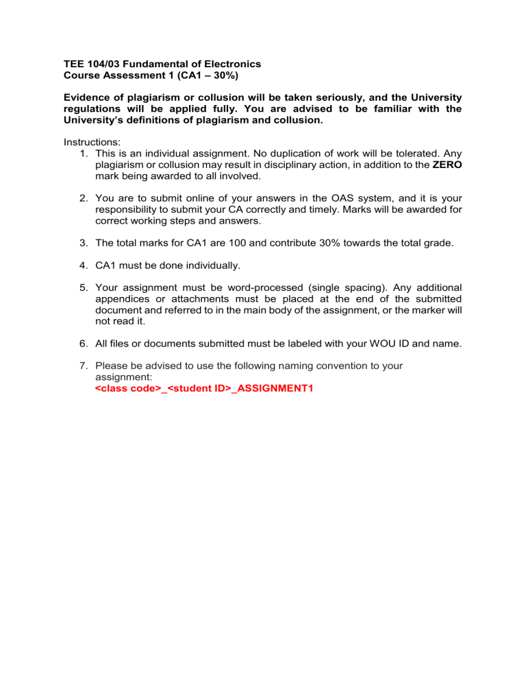 Electronics Course Assessment: Diodes & JFET Circuits