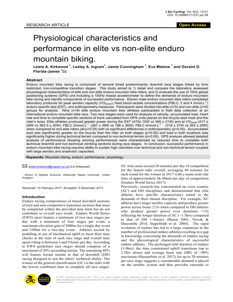 Enduro Mountain Biking: Elite vs Non-Elite Performance