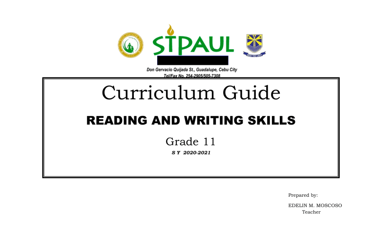 Grade 11 Reading & Writing Skills Curriculum Guide