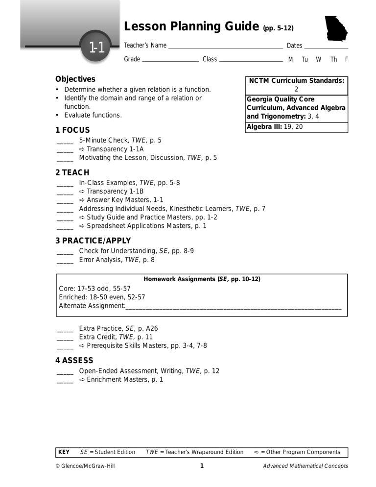 Lesson Planning Guide: Advanced Math Concepts