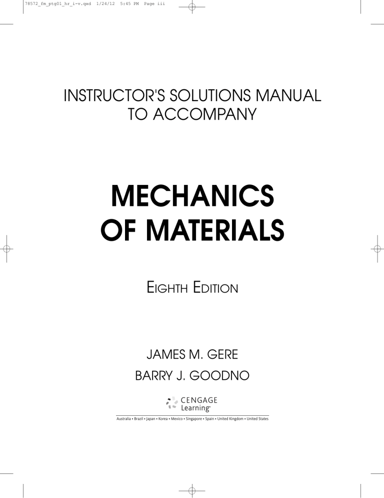 Mechanics of Materials Solutions Manual, 8th Ed.