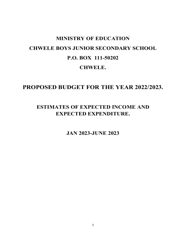 Chwele Boys School Budget 2022/23 & 2023/24