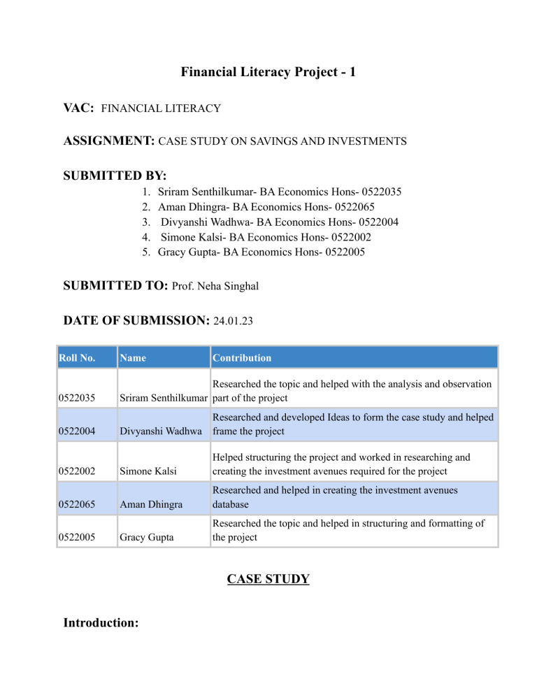 Savings & Investments Case Study: Financial Literacy Project