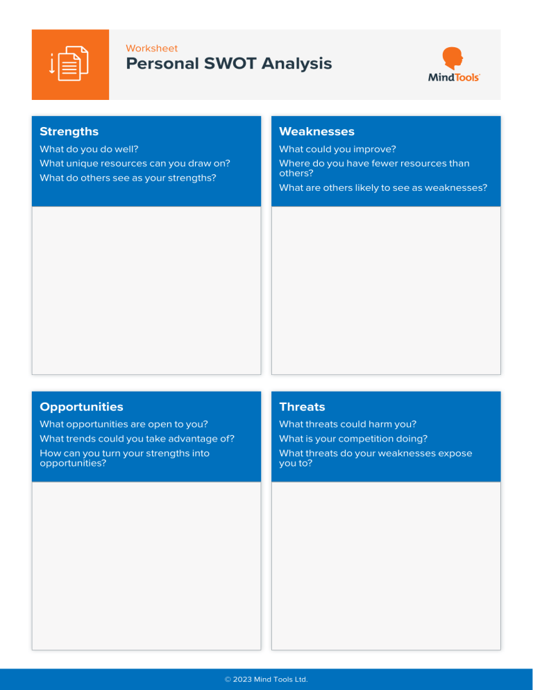 Personal SWOT Analysis Worksheet