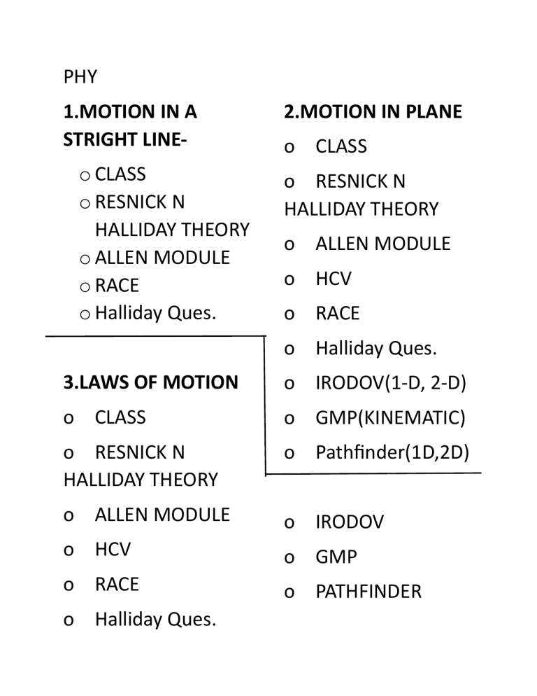 Physics Course Outline: Motion & Laws