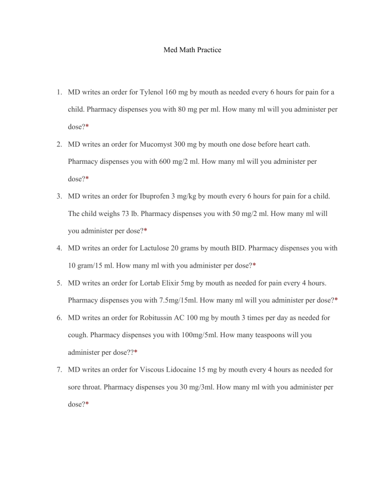 Medical Math Practice Problems: Dosage Calculations