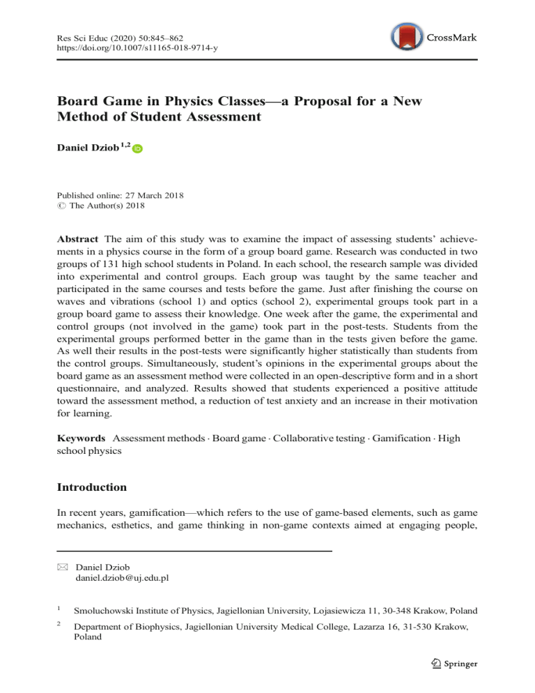 Board Game Assessment in Physics Education