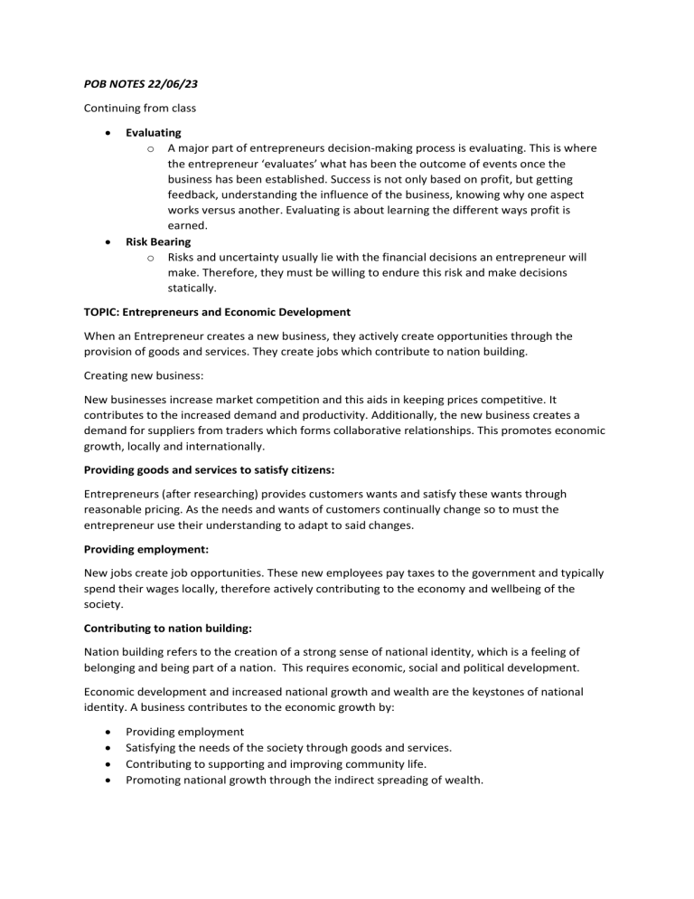 Entrepreneurship & Economic Development Notes