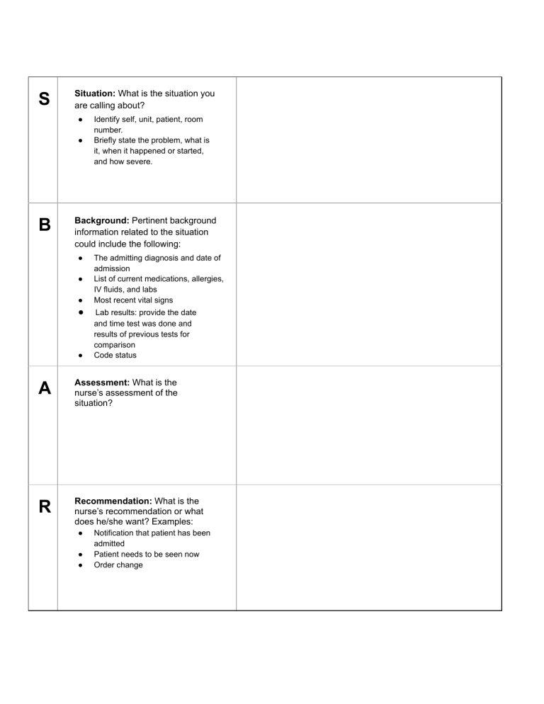 SBAR Communication Checklist for Healthcare Professionals
