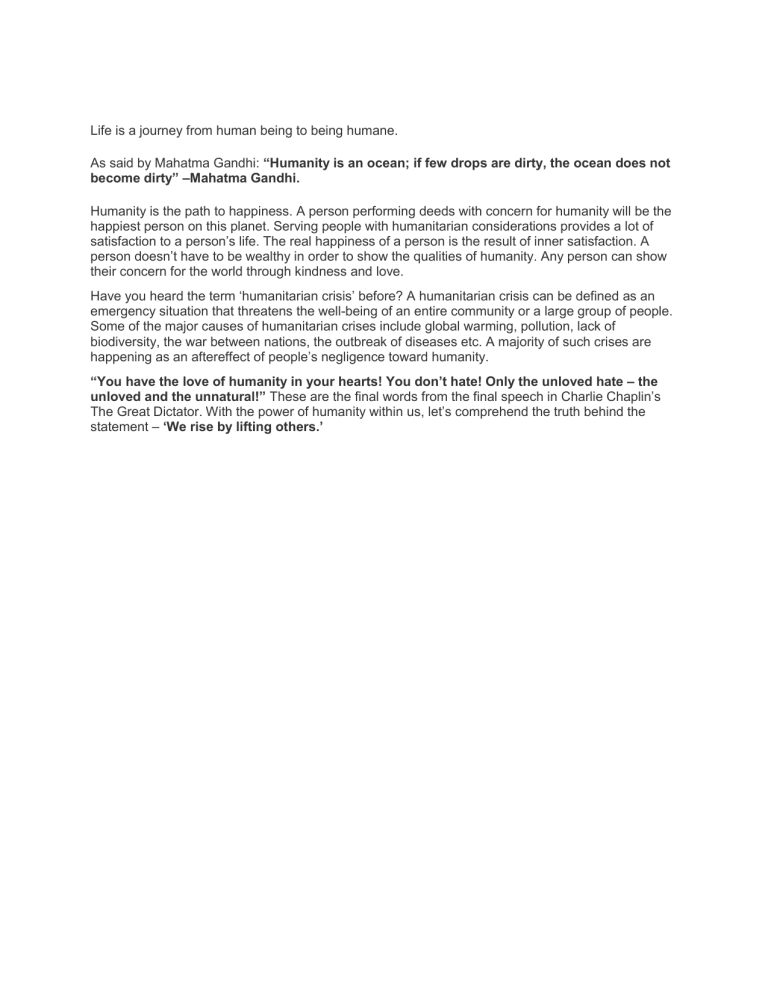 Humanity: A Journey to Being Humane