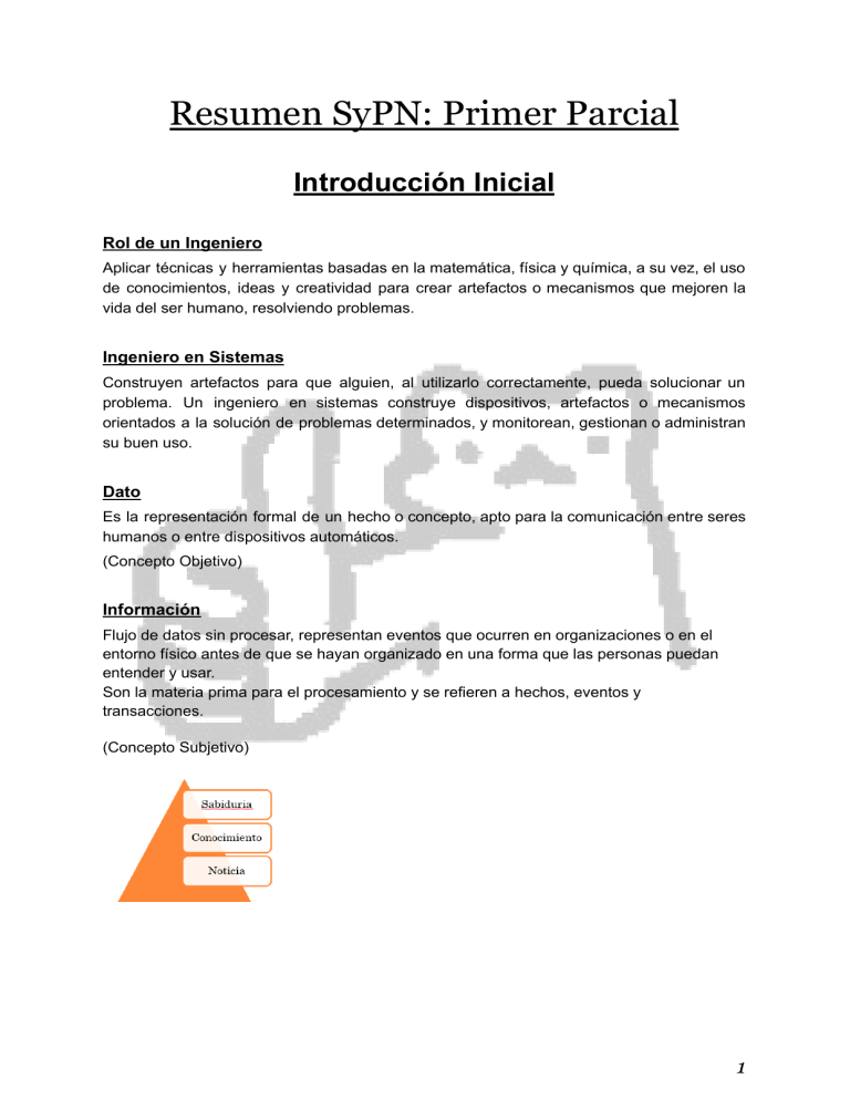 Resumen SyPN: Sistemas e Información - Primer Parcial