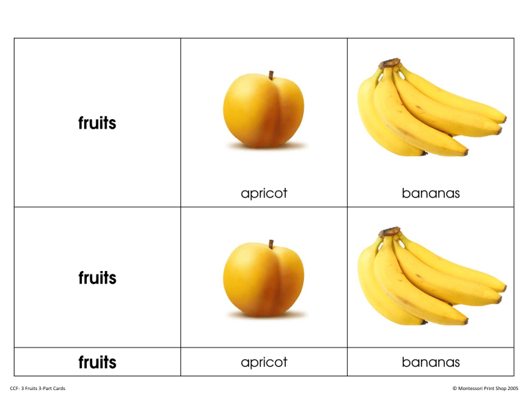 Fruits 3-Part Cards: Montessori Learning