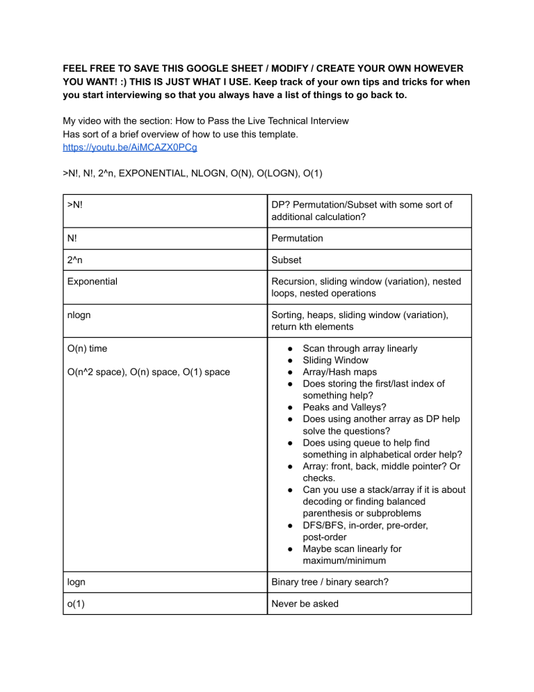 Technical Interview Prep Template