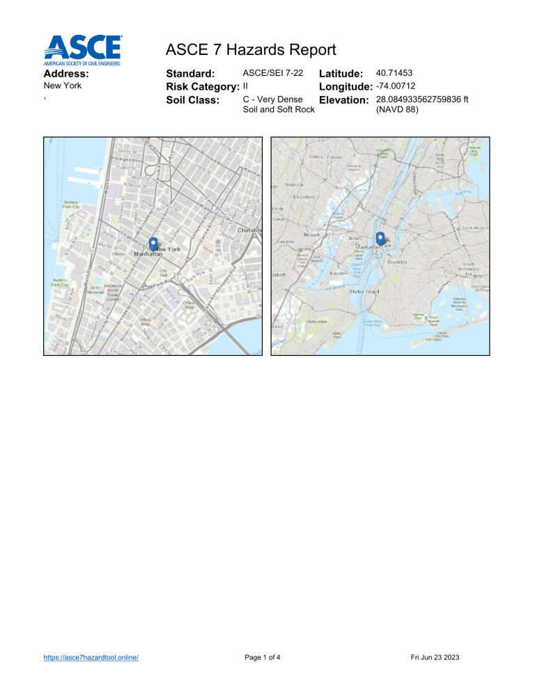 ASCE 7 Hazards Report: New York Seismic Analysis