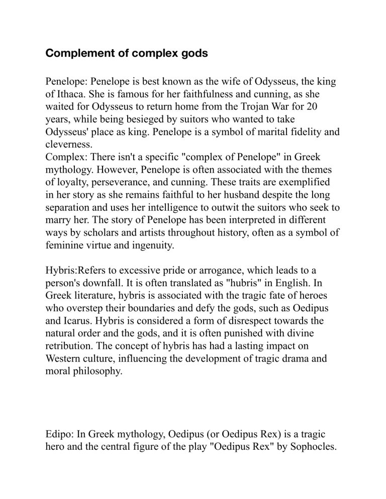 Greek Mythology: Penelope, Hybris, Oedipus
