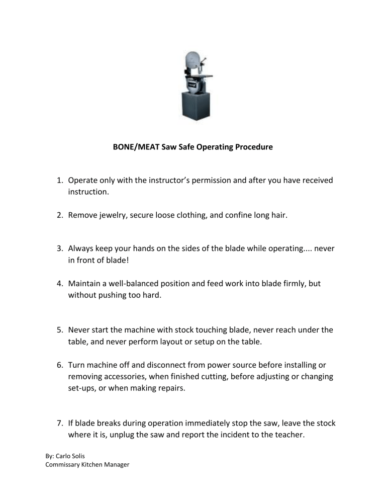 Bone/Meat Saw Safety Operating Procedure