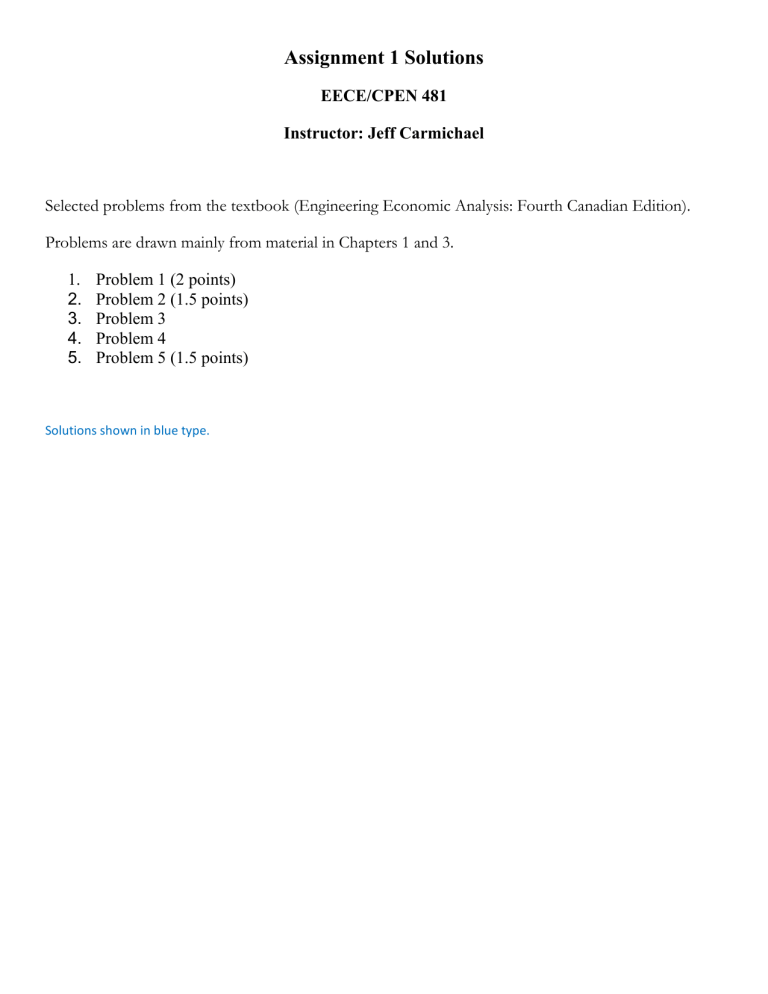 Engineering Economics Assignment 1 Solutions