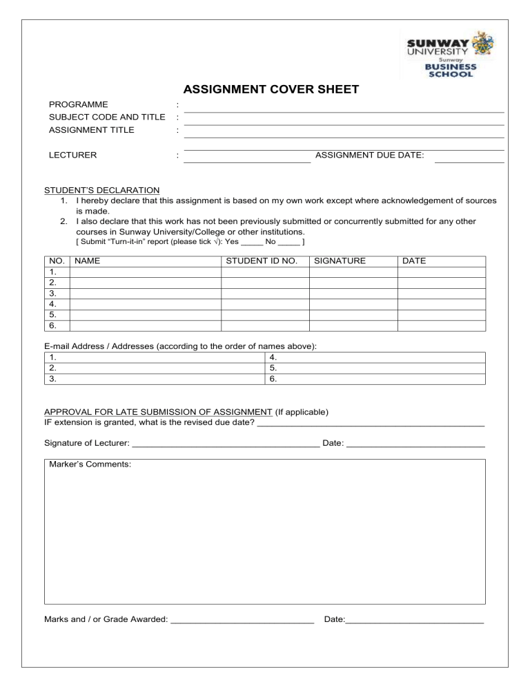 Assignment Cover Sheet - Sunway University