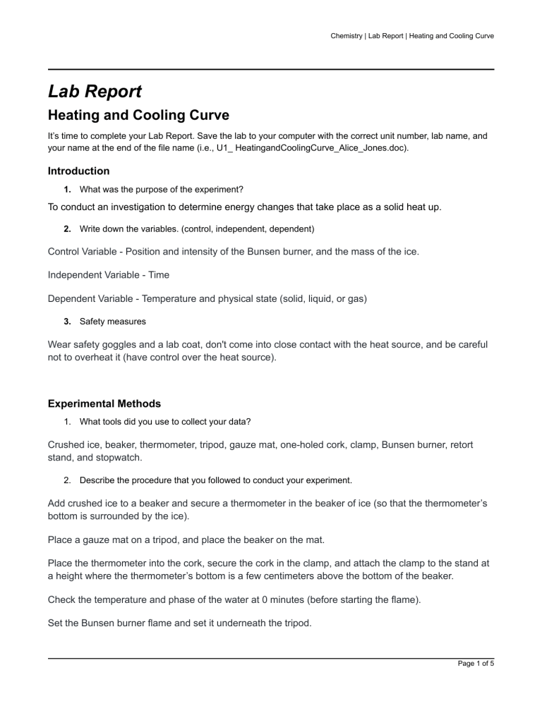 Heating and Cooling Curve Lab Report