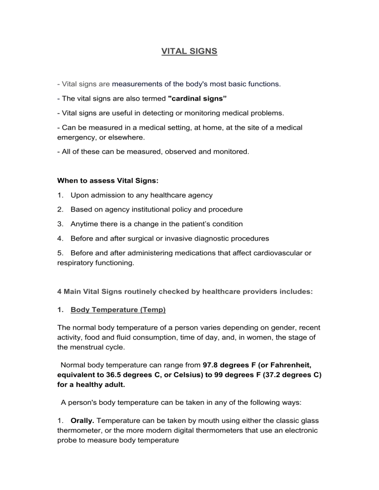 Vital Signs Guide: Temp, Pulse, Respiration, Blood Pressure