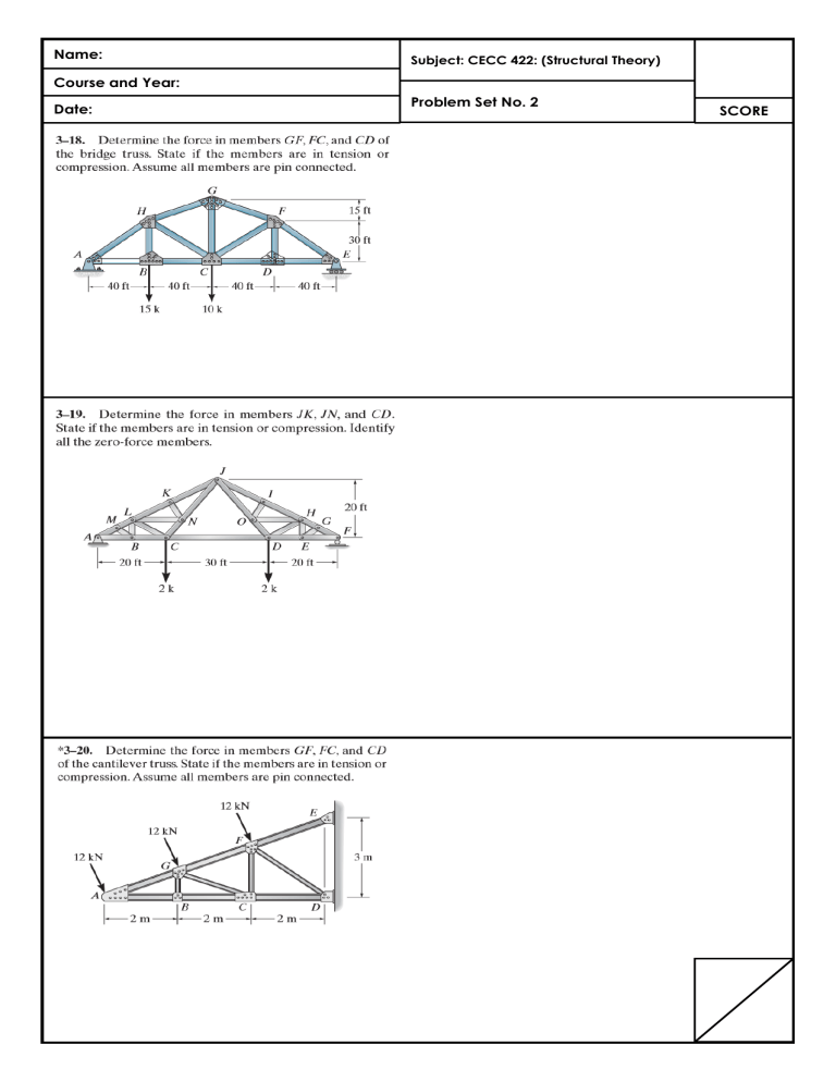Structural Theory Problem Set: Truss Analysis
