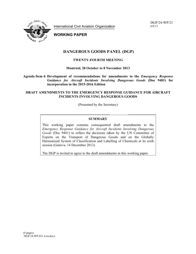 ICAO Dangerous Goods Emergency Response Amendments