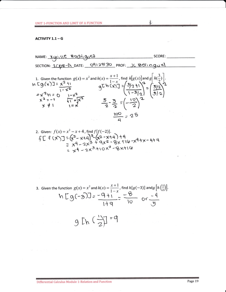 Function and Limit Worksheet