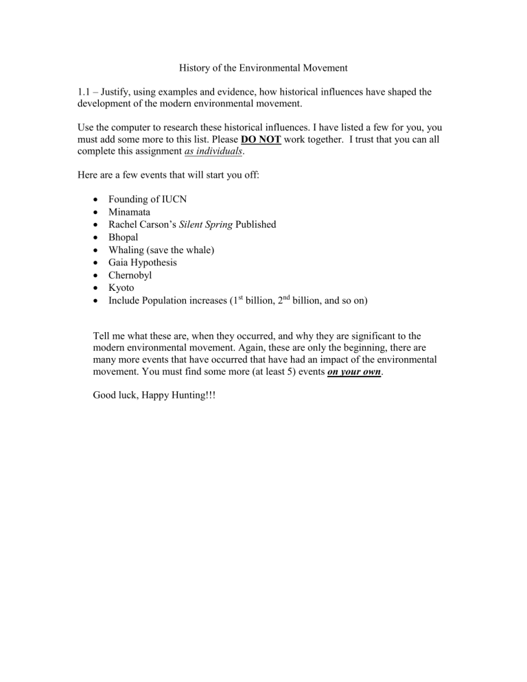 Environmental Movement History Assignment