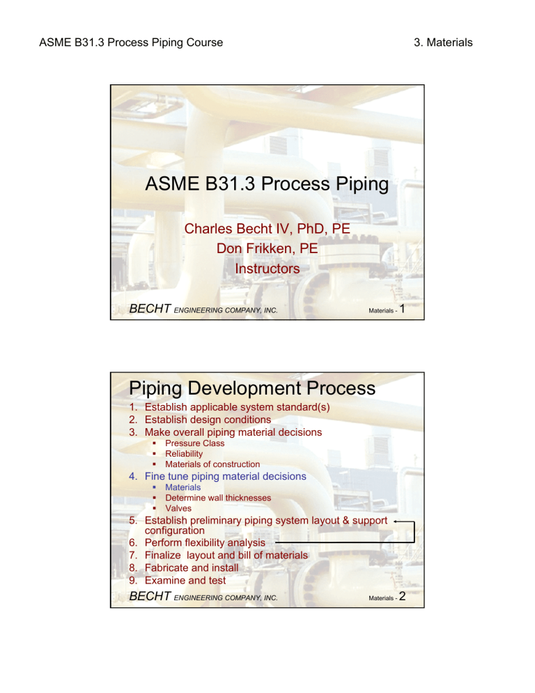 ASME B31.3 Process Piping Materials: Strength & Design