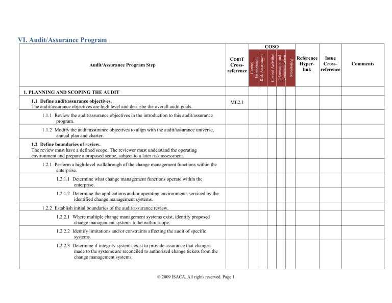 IT Audit/Assurance Program: Change Management