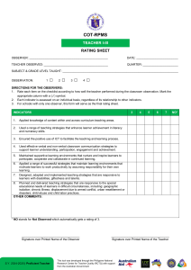 COT-RPMS Teacher Rating Sheet: Teacher I-III