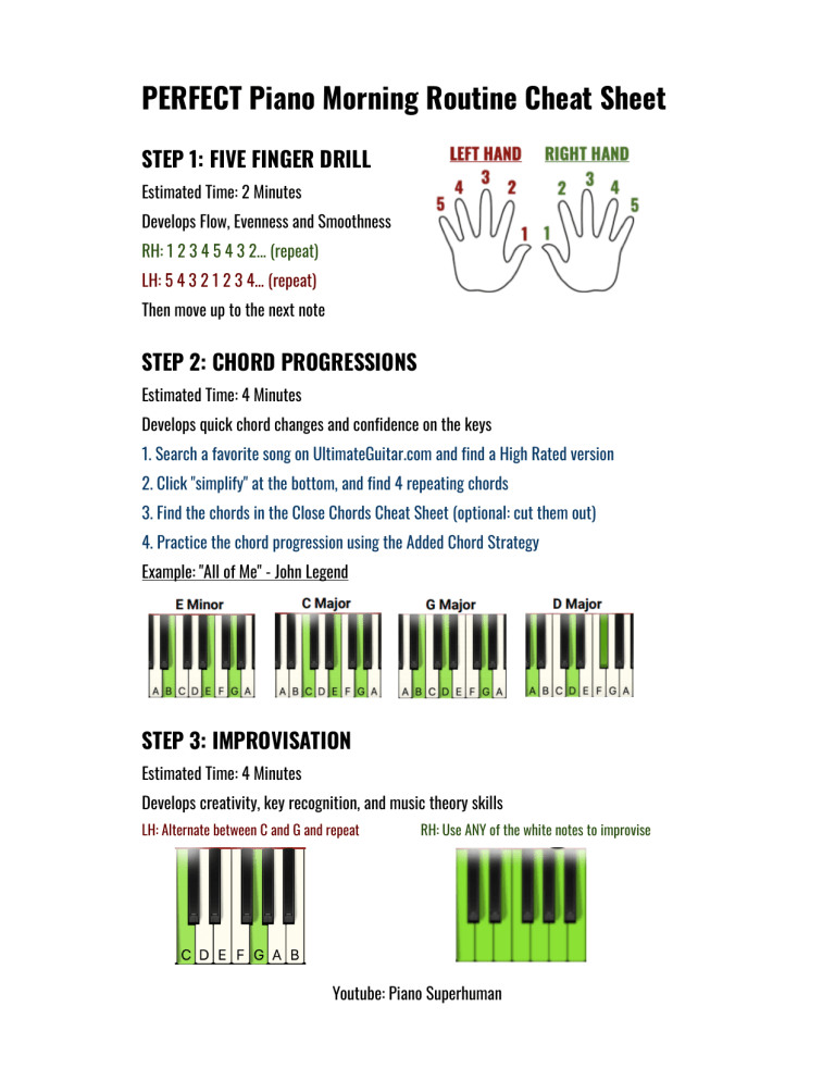 Piano Morning Routine Cheat Sheet