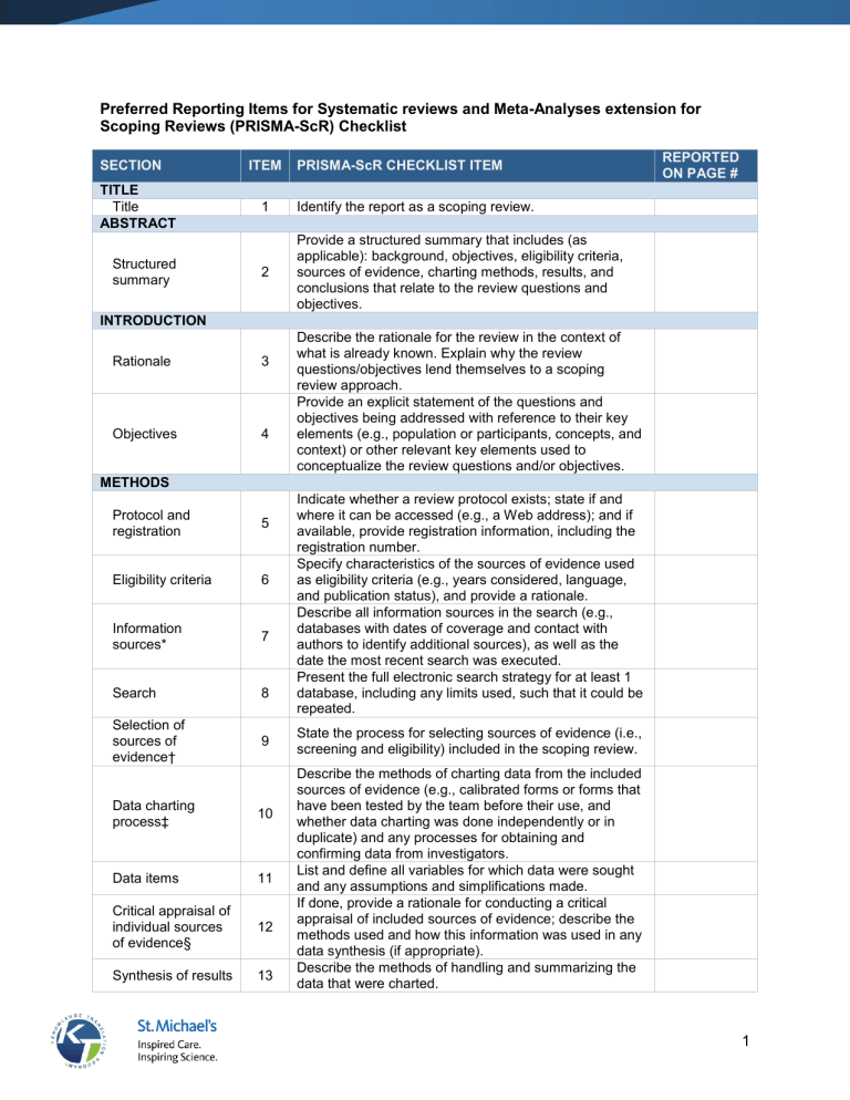 PRISMA-ScR Checklist for Scoping Reviews