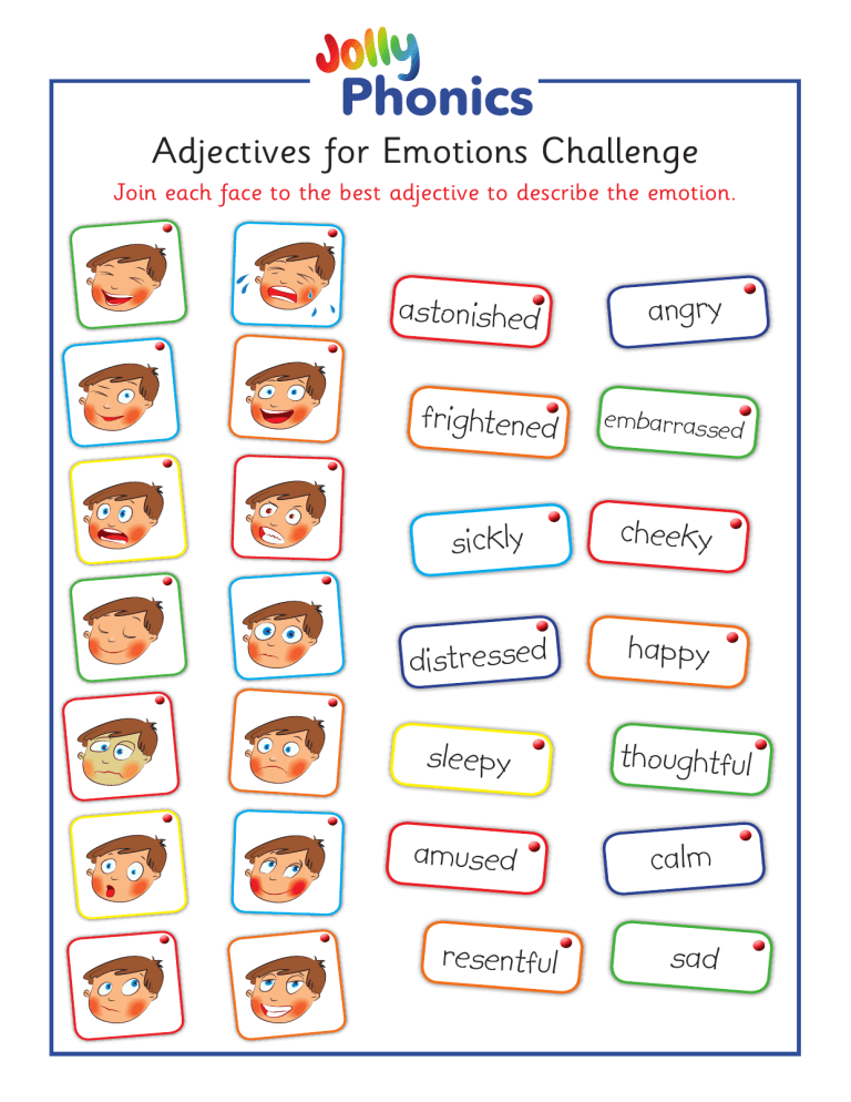 Emotions Adjectives Worksheet for Kids