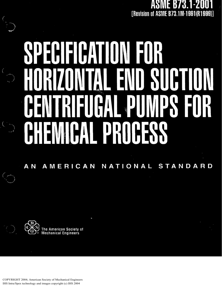 ASME B73.1-2001: Centrifugal Pump Specification