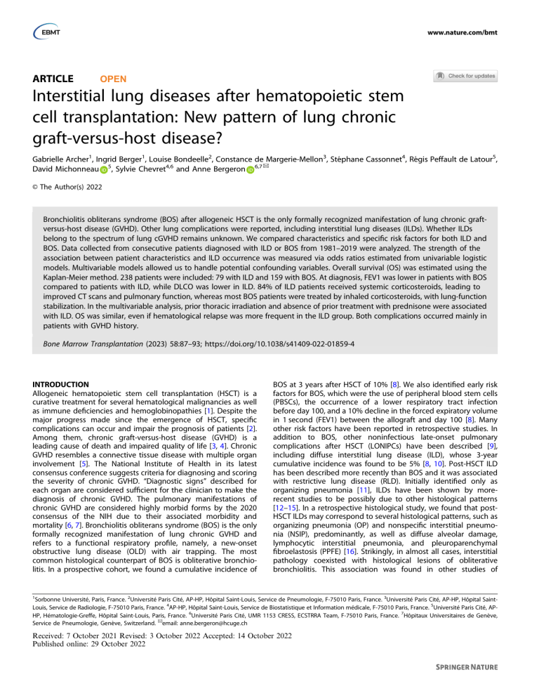 ILDs After HSCT: A New Lung cGVHD Pattern?