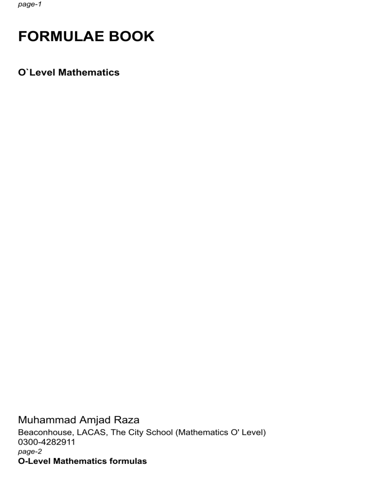 O-Level Mathematics Formula Book