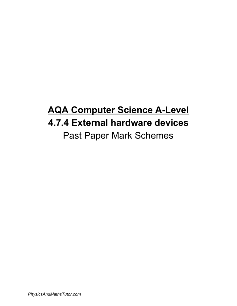AQA Computer Science A-Level Past Paper Mark Schemes