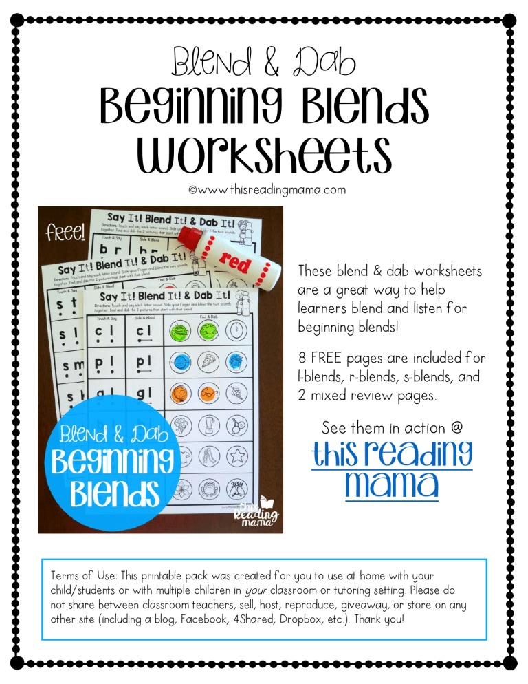 Beginning Blends Worksheet