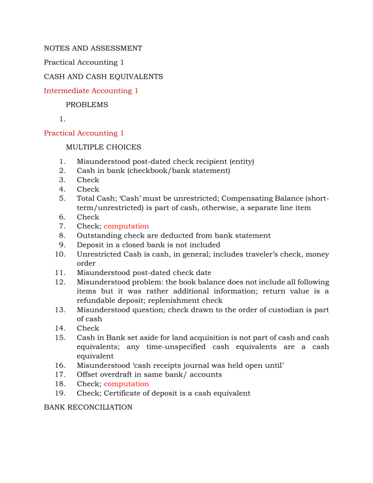 Practical Accounting 1: Cash & Equivalents Notes