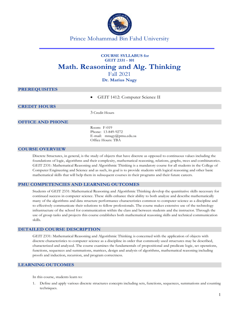 GEIT 2331: Math Reasoning & Algorithmic Thinking Syllabus