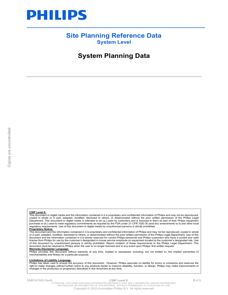 Philips Site Planning Data for Allura & Azurion Systems