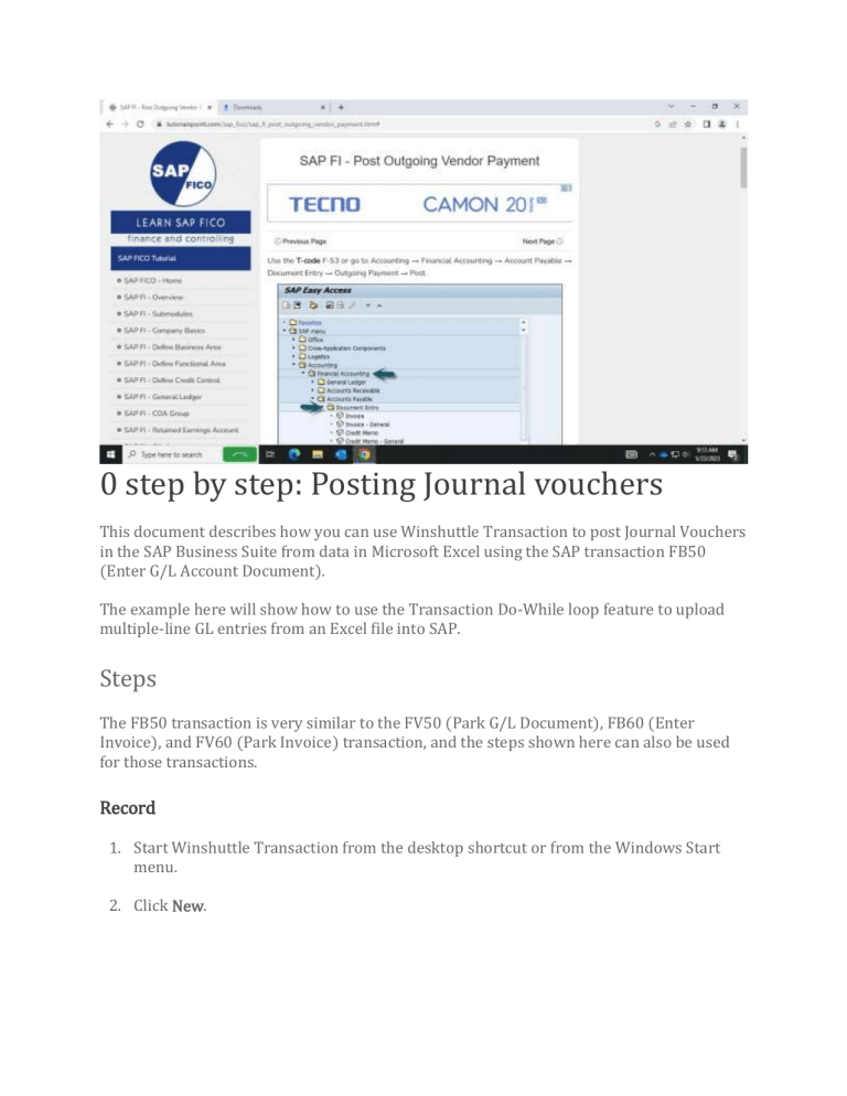 SAP Journal Voucher Posting with Winshuttle Transaction
