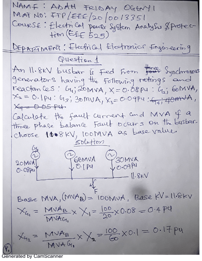 Fault Current Calculation in Power Systems