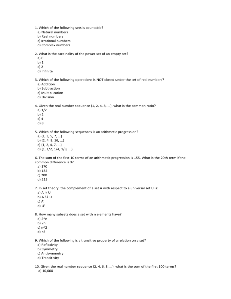 Math Test: Sets, Sequences, Series