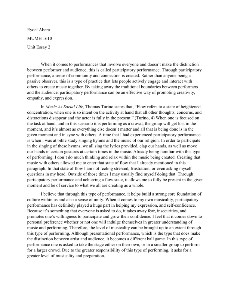 Participatory Performance in Music Essay