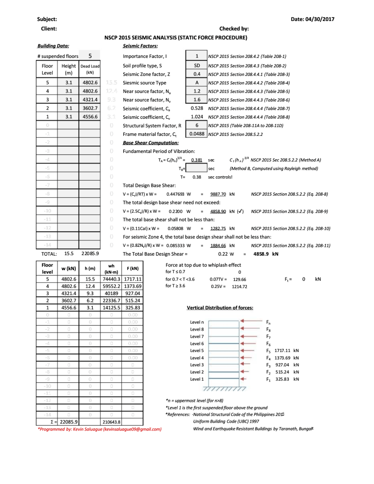 NSCP 2015 Seismic Analysis Report