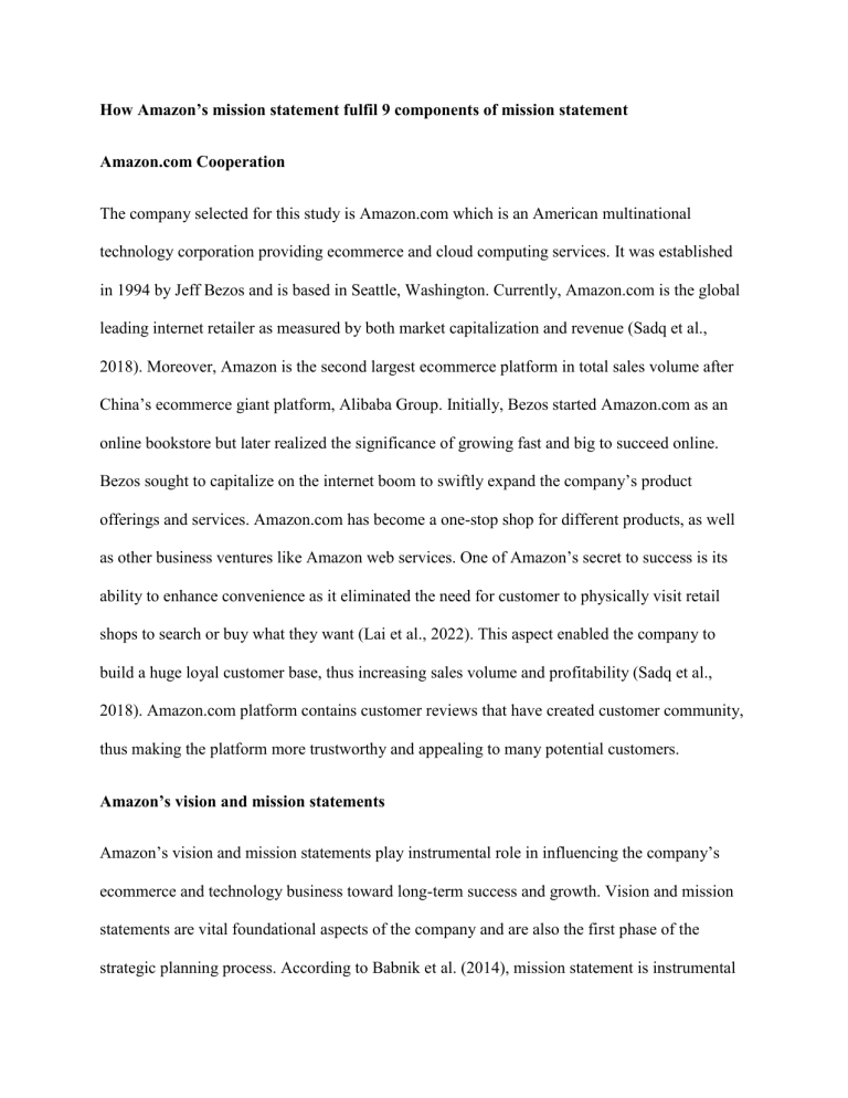 Amazon's Mission Statement Analysis